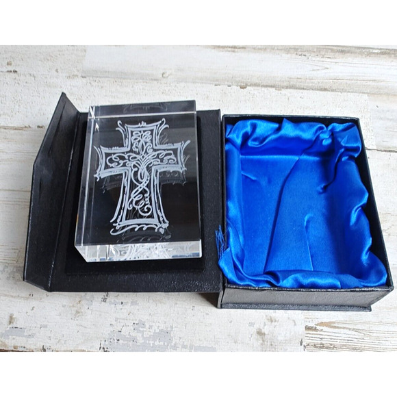 Unbranded | Accents | 3d Laser Crystal Glass Etched Cross Paperweight ...